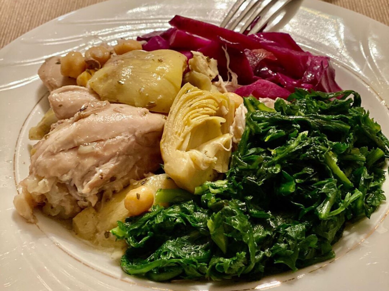 Paleo Artichoke Chicken with Pickled Purple Cabbage and Dark Greens ...
